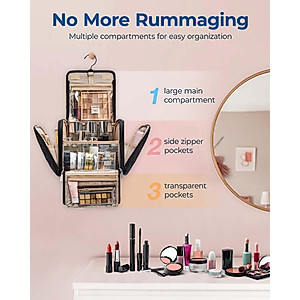 BAGSMART Makeup Bag for Women with Hanging Hook - Portable Cosmetic Case, Large Capacity Door Room Essentials Travel Organizer for Full Sized Cosmetics and Toiletries, Black