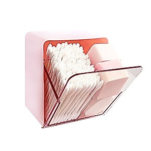 MIYACA Cotton Balls QTip Holder Canisters for Cotton Balls, Swabs, Rounds, Floss, Dispenser Container Box with 2 Compartments, Bathroom Vanity Countertop Storage Organizer, Pink