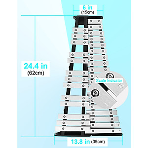 Mr.Power 32 Notes Glockenspiel Bell Kit with 8'' Practice Pad, Adjustable Height Stand, Music Sheet Clip, Glockenspiel Mallets, Drumsticks, and Carrying Bag