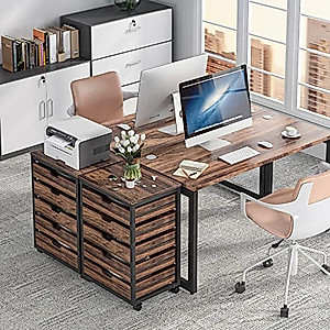 Tribesigns 5 Drawer Chest, Wood Storage Dresser Cabinet with Wheels, Industrial Storage Drawer Organizer Cart for Office Bedroom Entryway (Rustic Brown, 1 PC)