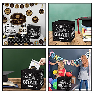LIKAJON 1 Pack Black and Silver Foil Graduation Card Box, 8.7" Black Gift Card Box Holder Money Box, Congrats Grad Foldable Cardboard Decorations Box for Graduation Party Decoration and Grad Parties
