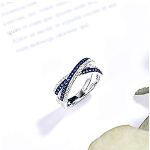 KnBoB Women Cross x Shape Hollow Round Shape 0.3ct Sapphire Ring 18K White Gold Promise Wedding Engagement Bridal Anniversary Ring Size 9