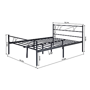 Full Size Metal Platform Bed Frame in for Adult and Children Used in Bedroom or Dormitory with Large Storage Space Under The Bed Black