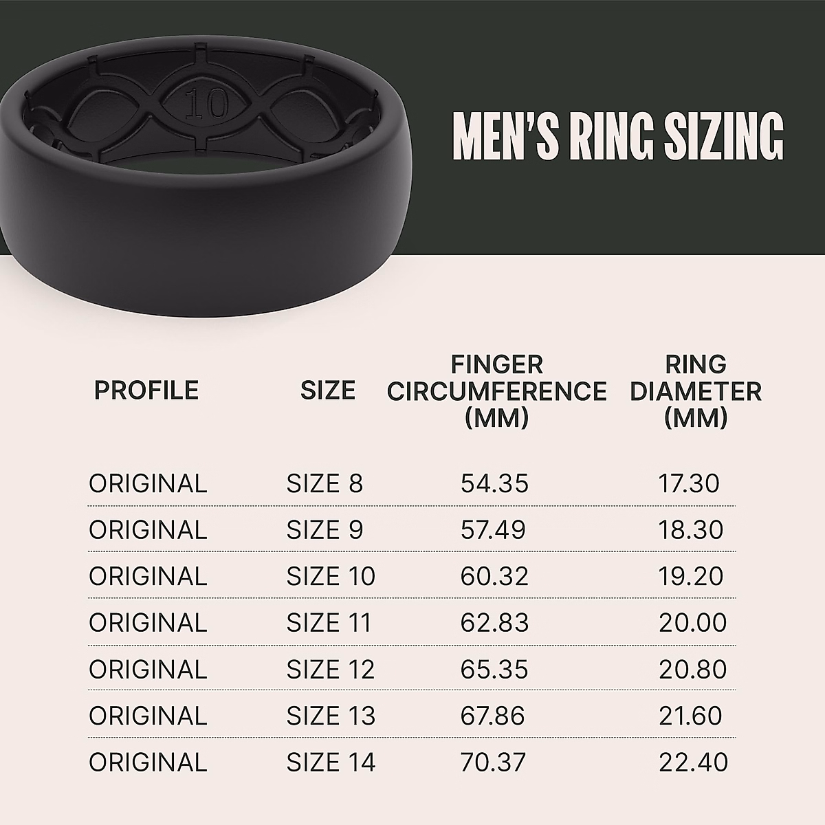 Groove Life Solid Black/Black Ring - Breathable Silicone Wedding Rings for Men, Lifetime Coverage, Unique Design, Comfort Fit Ring - Size 10