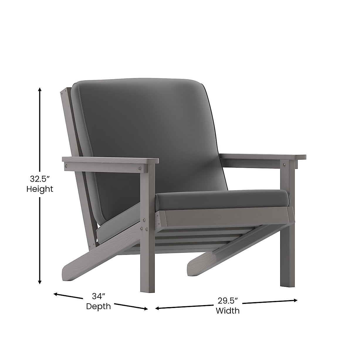 EMMA + OLIVER Hammond All-Weather Adirondack Style Chair - Gray Finish Polyresin Frame - Gray Cushions - Deep Seat - 300 lbs. Static Weight Per Seat