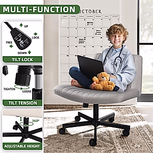 Waleaf Criss Cross Chair with Wheels, Wide Seat Cross Legged Office Chair Armless Ergonomic Office Chair for Home Office, Swivel Adjustable Fabric Wide Desk Chair, Computer Task Vanity Chair