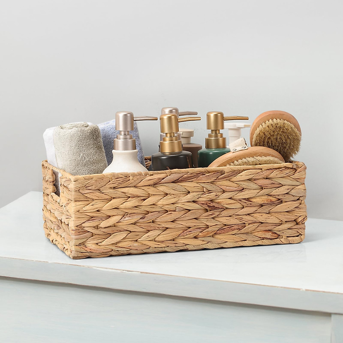 LIANTRAL Wicker Baskets for Organizing 4 Pack, Small Woven Baskets for Shelves, Decorative Water Hyacinth Baskets with Handles, Rattan Basket for Shelf.