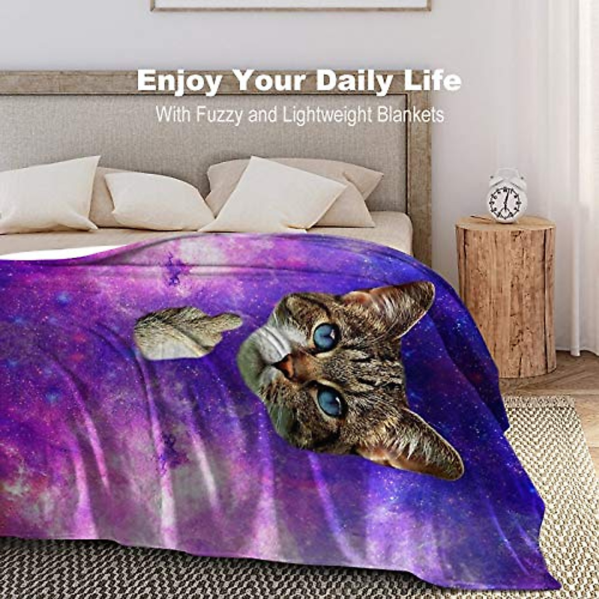 Flannel Fleece Blanket Light-Weight Throw Blanket Smothness Beach Blanket Cat Middle Finger Cosmos Pattern Air-Conditioned Quilts for Home Decoration (30 x 40 Inches)