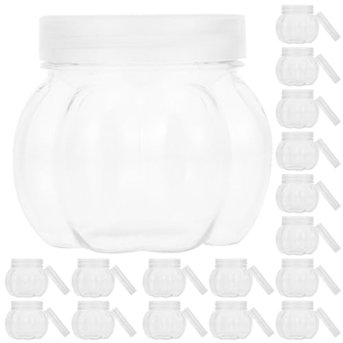 Mini Halloween Candy Jar Plastic Halloween Candy Jars with Lids 20PCS Pumpkin Shaped Clear Cookie Jar Container Storage Jars for Coffee Bean Nut Spices Canister Party Sweet