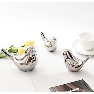 FANTESTICRYAN Small Birds Statues Gold Home Decor Modern Style Figurine Decorative Ornaments for Living Room, Bedroom, Office Desktop, Cabinets (M&L, Silver)