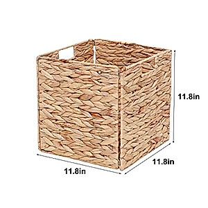 Water Hyacinth Storage Basket,Wicker baskets For Shelves,Folding 2 Packs Handmade Woven,Decorative Seagrass Shelf Basket ,Shelf Basket For Storage Toys Books And Clothes ,12x12x12 Inches.