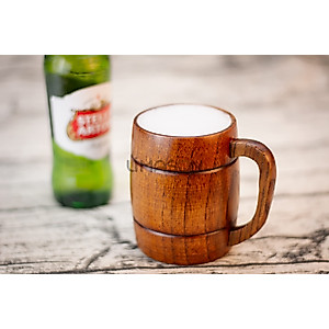 Wooden Mug with Handle | 12oz (350ml) Wood Drinking Cup for Beer, Coffee & Tea, Hot or Cold, Brown, LS-WC-1