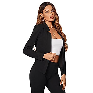 Milumia Women's Elegant Open Front Notched Neck Blazer Work Outerwear Jacket Black X-Small