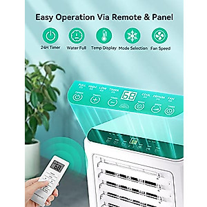 VAGKRI Portable Air Conditioners 8000 BTU 3-in-1 AC Unit with Fan & Dehumidifier, Cools up to 150 sq. ft. with Side Handles & Casters, LED Display Full-Function, Remote Control