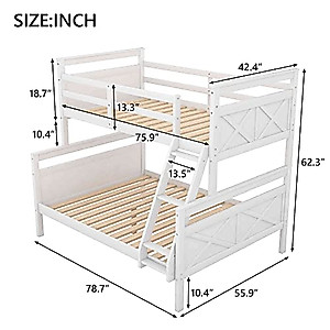 Cotoala Twin Over Full Solid Wood Bunk Bed with Ladder, Safety Guardrail, No Box Spring Need, Perfect for Bedroom Kids, Adults