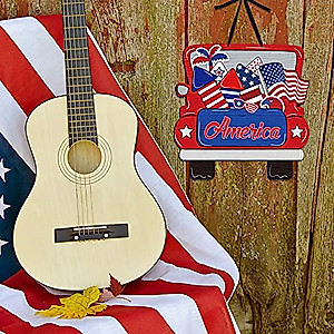 3 Pieces 4th of July Decorations Patriotic Wooden Signs Independence Day America Wooden Signs I Love USA Gnome Hanging Signs for Window Door Wall Decoration