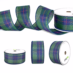 Knitial Tartan Plaid Ribbon 2-1/2" x 25 Yards Black Watch Ribbon with Wired Edges for Gift Wrapping, Crafts, and Decorations