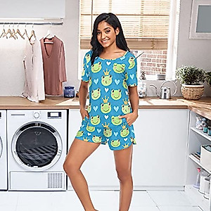 UMIRIKO Cute Funny Frog Heart Womens Pajama Sets, Soft Short Sets Women 2 Piece Pajama Sets, Size L 21330291