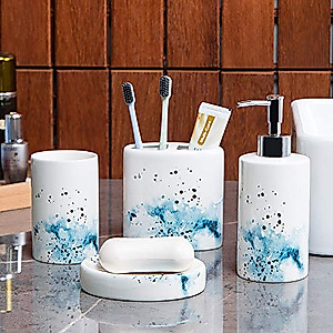 Ceramic 4-Piece Bathroom Accessories Set Complete Hand Paint Bath Countertop Accessory Soap Dispenser Set