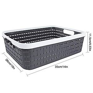 CertBuy 3 Pack Plastic Storage Baskets 14 x 10 x 4.5 Inch, Large Weave Storage Bins with Handle for Cabinet, Shelf, Kitchen, Bedroom, Bathroom and Office – Dark Grey