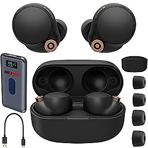 Sony WF-1000XM4 Industry Leading Noise Canceling Truly Wireless Earbud Headphones with Alexa Built-in, Black WF1000XM4/B with Charging Case Bundle with Deco Gear Portable Charger