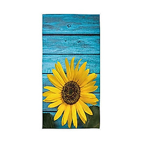 QUGRL Blue Wood Sunflower Hand Towels Yellow Flower Kitchen Dish Towels, Soft Quality Premium Fingertip Washcloths Bathroom Decor for Guest Hotel Spa Gym Sport 30 x 15 inches