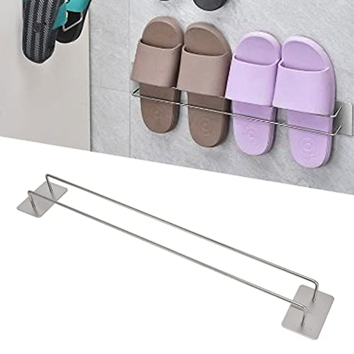 Deosdum Stainless Steel Slippers Rack,Wall Mounted Punch Free Simple Slipper Rack,Slippers Hanger Shoe Rack Shoe Organizer for Hotel Bathroom
