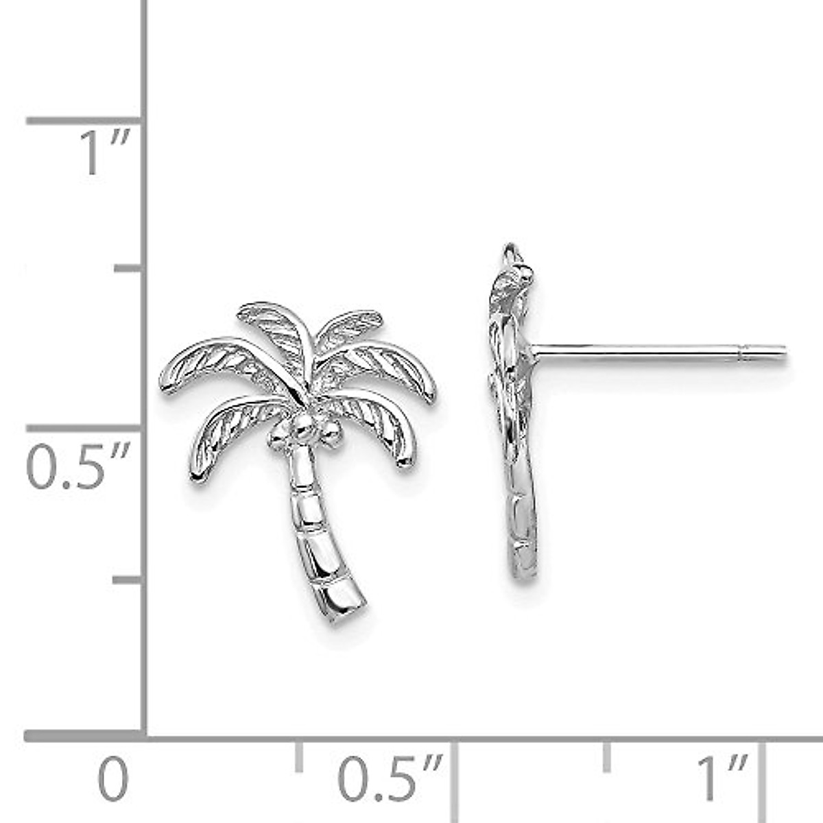 Real 14kt White Gold Palm Tree Post Earrings