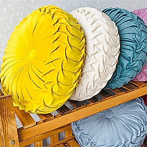 ANBP Pleated Velvet Round Throw Pillow Round Home Decorative Pillow for Couch Sofa Bed Armchair Floor Cushion Yellow