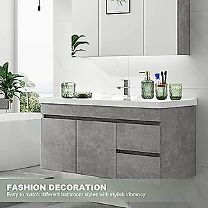 Bathroom Accessories Set, Glass Bathroom Set Include Lotion Dispenser, Soap Box, Toothbrush Cup, Mouthwash Cup, Cotton Swab Jar, Countertop Vanity Organize, Bathroom Home Decor