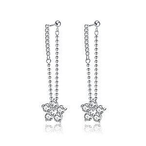 SLUYNZ 925 Sterling Silver CZ Flower Dangle Earrings Chain for Women Crystal Flower Drop Earrings Tassel Chain (A-Silver)