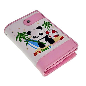 Womens Leather RFID Cute Cartoon Panda Wallet Purse Wristlets with Coins Pocket Pink