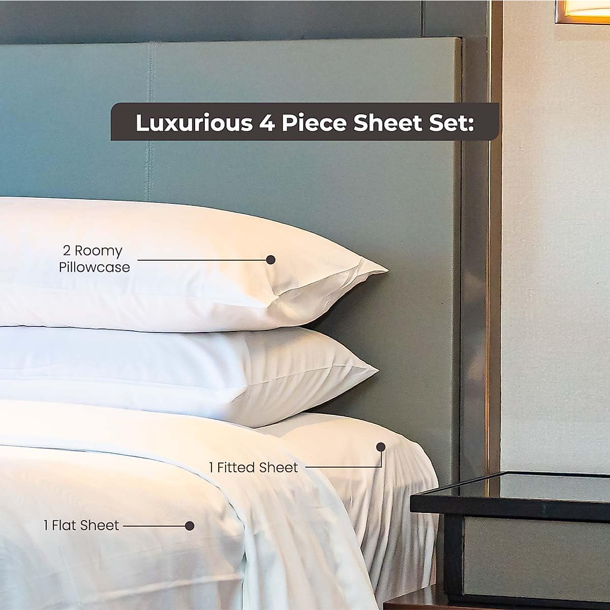 The Bishop Cotton Cal King Sheet Set, 100% Egyptian Cotton California King Size Sheets Set 800 Thread Count, 4 Piece Set 16 Inch Deep Pocket Sheet and Pillowcase Set for Home & Hotel - White