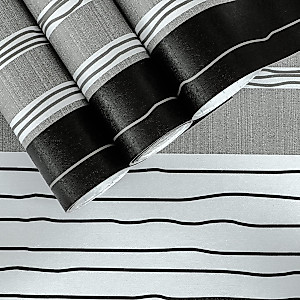 17.7" x 117" Black and Gray Stripe Contact Paper Peel and Stick Shelf Liner Stripe Pattern Self Adhesive Wallpaper for Cabinets Dresser Drawer Table Cupboard Walls Furniture Countertop