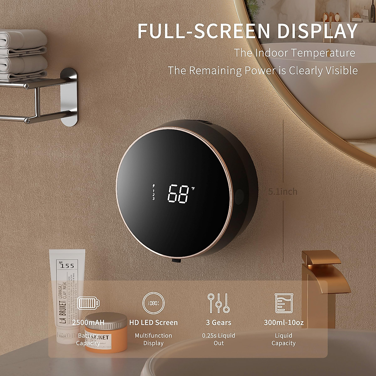 Automatic Foaming Soap Dispenser Wall Mounted- Rechargeable Foaming Hand Soap Dispenser Touchless-Smart Electric Auto Foam Soap Dispenser Wall Mount Foaming Soap Dispenser for Bathroom and Kitchen