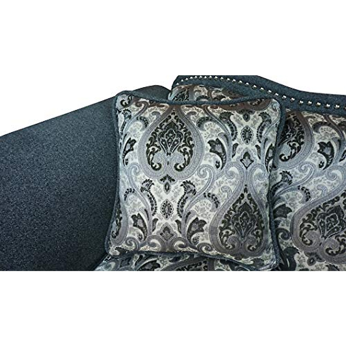 Classic Gray Sofa with Silver Decor Pillows