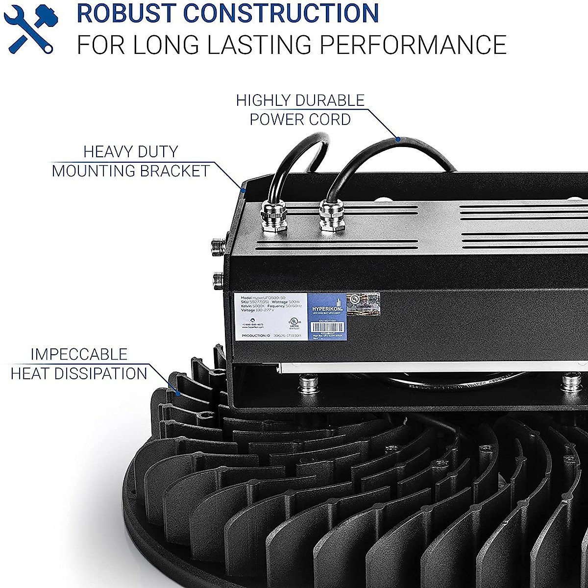 Hyperikon LED UFO High Bay Light 500W (2500 Watt Replacement), Shop and Warehouse Area Lighting, DLC
