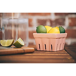 Farmhouse Ceramic Berry Basket, Colander, Strawberry Decor, Fruit Bowls, Fruit Baskets, Kawaii Strawberry Kitchen bowl, Pink White and Cute Strawberry pattern Stoneware Harvest Square Bowls Set of 4