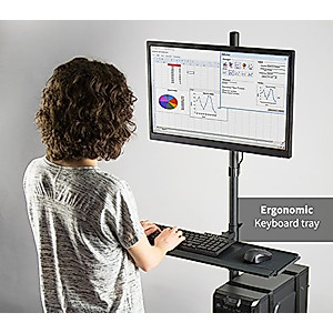 VIVO Mobile Computer Cart, Rolling Stand, Adjustable Monitor Mount with 32 inch Case Holder and Keyboard Tray, Moving Workstation, Black, CART-PC02T