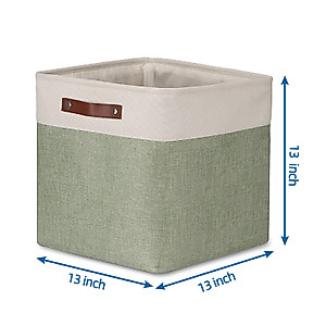 Temary Cube Storage Baskets for Shelves 10pack Fabric Storage Basket for Organizing Toys, Clothes, Storage Cubes with Leather Handles, Closet Baskets Nursery Home (White&Green)