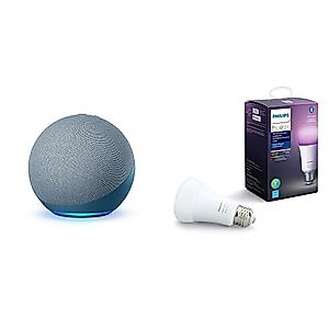 Echo (4th Gen) | Twilight Blue with Philips Hue Color Smart Bulb