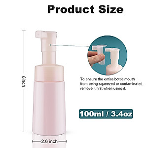 Foaming Soap Dispenser Bottle Travel Foam Pump Bottle 2 Pack 100 ml/3.4 oz Plastic Foam Dispenser Bottles Empty Refillable Containers Dish Soap Dispenser for kitchen, Cleanser, Shampoo(Pink)