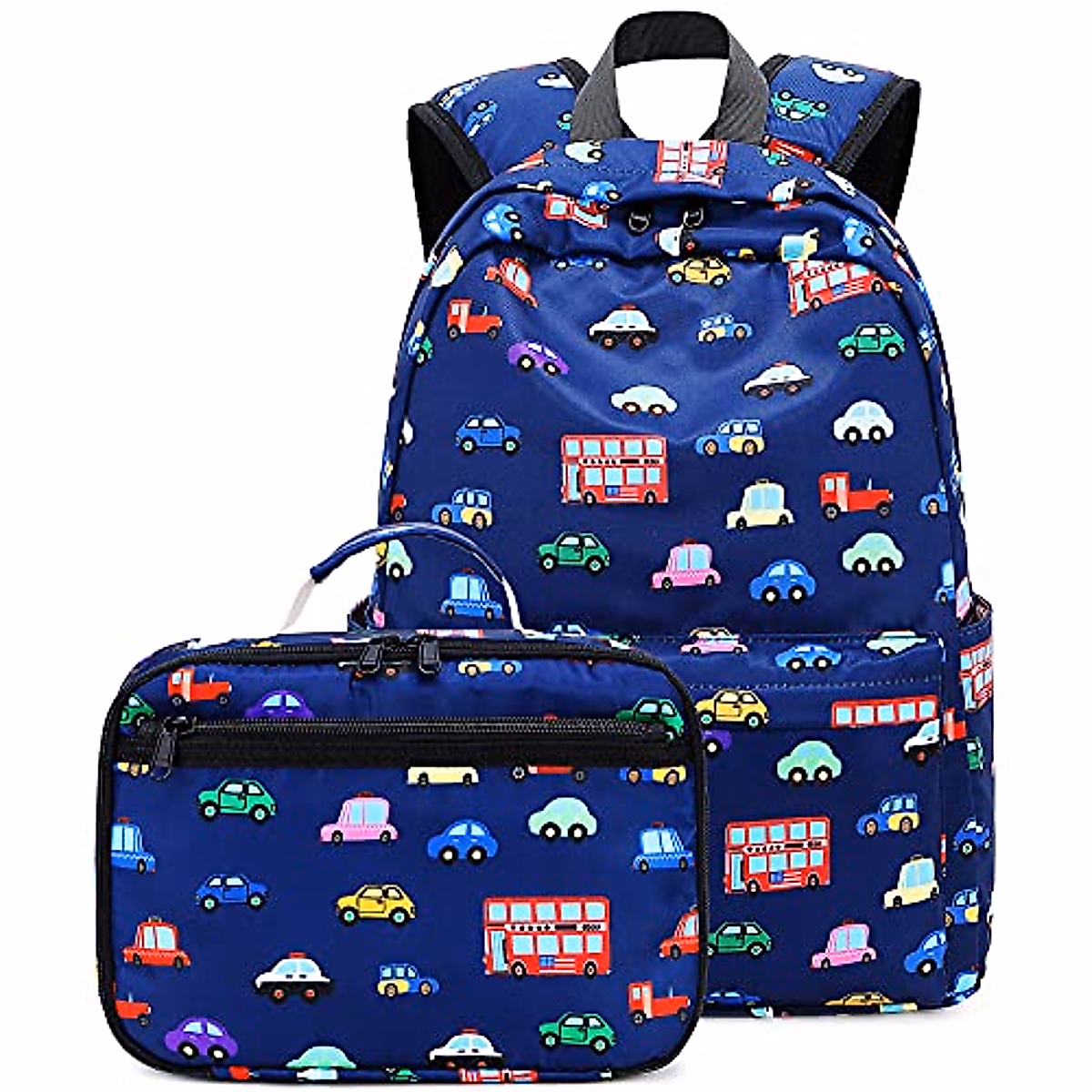 CAMTOP Backpack for Kids Boys Preschool Backpack with Lunch Box Toddler Kindergarten School Bookbag Set (Y057-2 Navy Blue/Car)