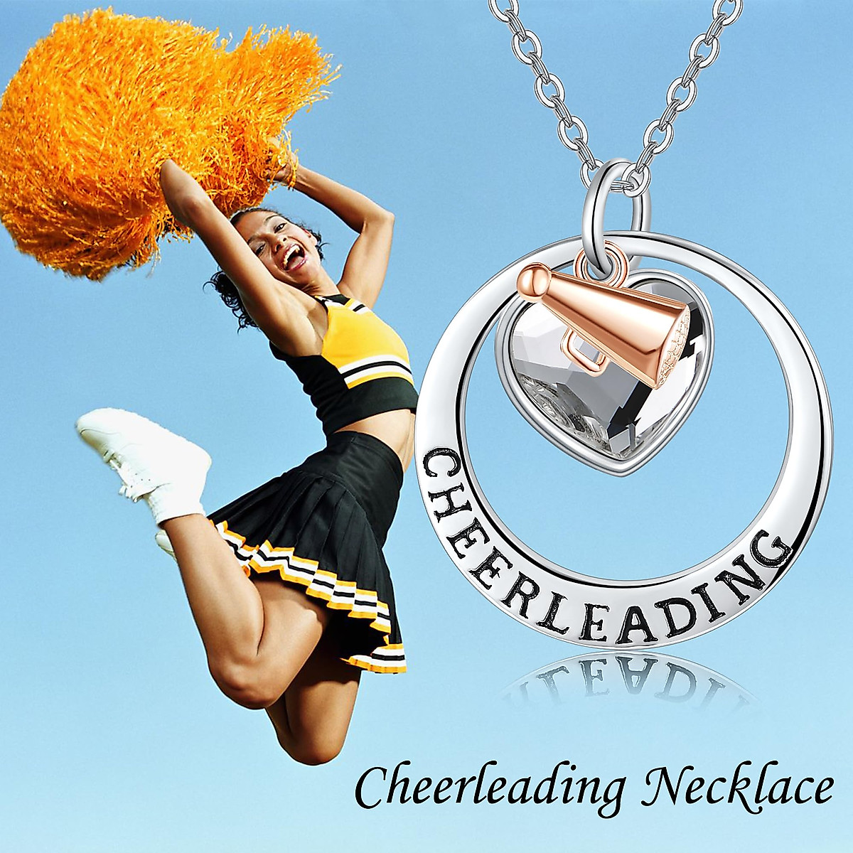 YFN Cheerleader Gifts for Girls Sterling Silver Cheerleading Cheer Necklace Cheerleader Pendant Jewelry for Women