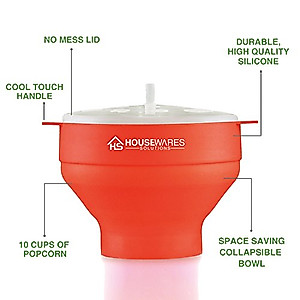 Collapsible Silicone Microwave Hot Air Popcorn Popper Bowl With Lid and Handles - Red