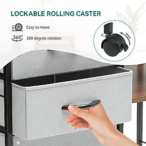 YITAHOME 3 Drawer Lateral File Cabinet, Mobile Printer Stand with Open Storage Shelf and Hook, Rolling Fabric Filing Cabinet for Home Office, Fits A4/Letter Size, Light Grey