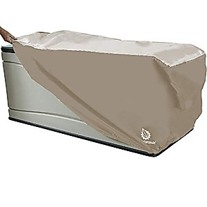 YardStash Deck Box Cover - Heavy Duty, Waterproof Covers for Outdoor Cushion Storage and Large Deck Boxes - Protects from Rain, Wind and Snow - XXL - Tan