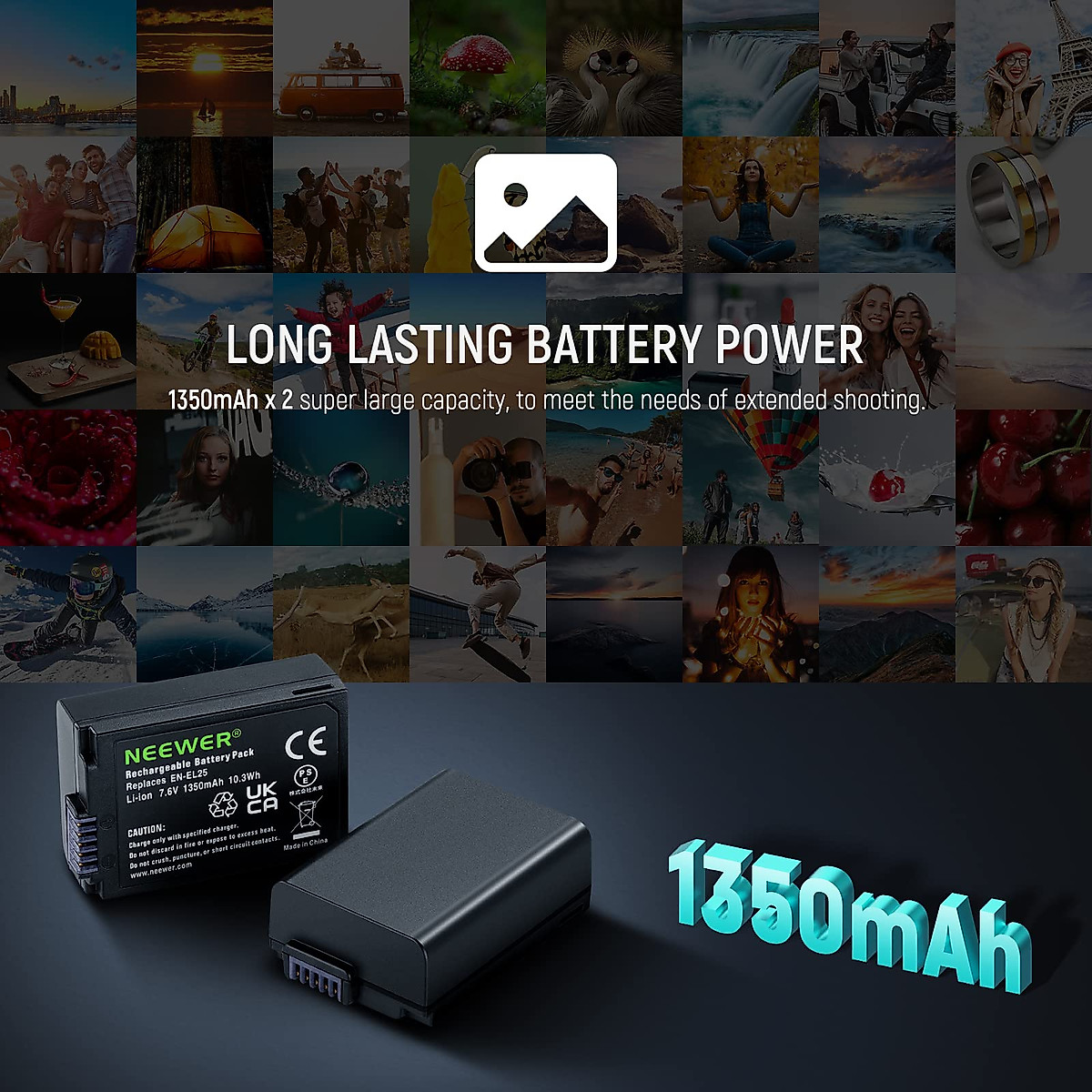 NEEWER EN-EL25 Replacement Battery and USB Charger Set, 2 Pack 1350mah Batteries and Dual Channel Type C USB Charger, Compatible with Nikon Z30 Z50 ZFC Camera 4241 EN-EL25 Battery MH-32 Charger