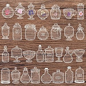 PAGOW 60PCS Transparent Dried Flower Bookmarks Stickers Craft Clear Drift Bottle Page Clips Handmade DIY Beautiful Glassware Decal(6 Size)