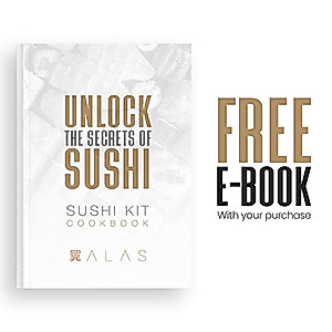 Sushi Making Kit- Complete Sushi Making Kit for Beginners & Pros Sushi Makers, Perfect Sushi Making Kitchen Accessories Like Sushi Knife, 2 Sushi Mats, Rice Bazooka, Dipping Plate, & More (Bamboo)